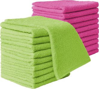 NatureMark 20er Spar-Pack Frottier Gästetücher, 30 x 50 cm, 100% Baumwolle, Apfelgrün/Pink