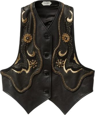 Versace Femme, Vestes, Noir, Taille: 38 FR Gilet en cuir