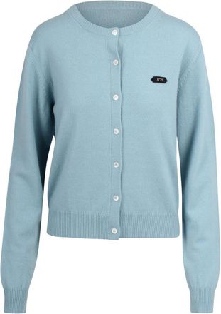 N&deg;21 Femme, Pulls, Bleu, Taille: 44 FR Wool Cardigan with Logo Patch