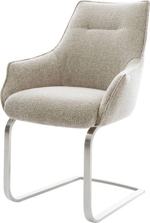 DELIFE Schwingstuhl Alja-Flex mit Armlehnen Freischwinger flach Edelstahl Webstoff Soft Beige Taschenfederkern