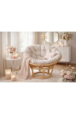 MID.YOU Mid.you Sessel, Beige, Holz, Rattan, massiv, Uni, F&uuml;llung: Vlies, 80x80x60 cm, Wohnzimmer, Sessel, Polstersessel