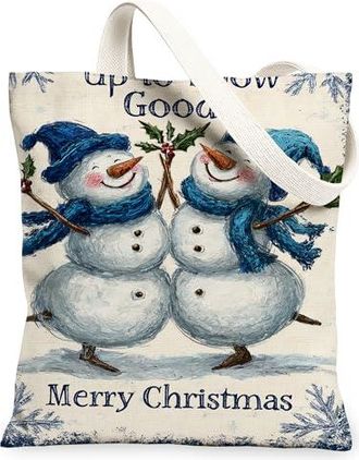 Generic Sacs fourre-tout en toile motif bonhomme de neige dhiver, sacs dépicerie réutilisables, vintage, légers, lavables, blanc, 13x15 Inch