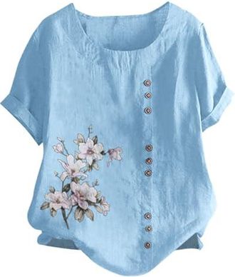 Generic Haut en lin pour femme d&eacute;contract&eacute; en coton et lin &agrave; manches courtes en coton et haut d&eacute;t&eacute; T-shirt surdimensionn&eacute; Lagenlook boh&egrave;me pour sortir, vacanc