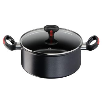 Lagostina Linea Rossa Kasserolle Induktion Multifunktions Zwei Griffe mit Deckel, Aluminium, Schwarz, &Oslash; 24 cm, Gas und Backofen bis 175 &deg;C, Sch&uuml;ttrand, rutschfe
