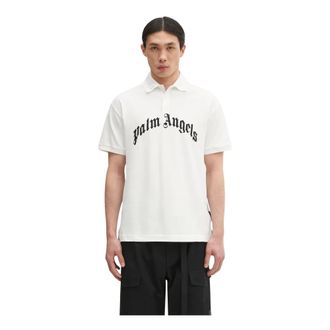 Palm Angels Homme, Tops, Blanc, Taille: M Polo SS &agrave; logo incurv&eacute;