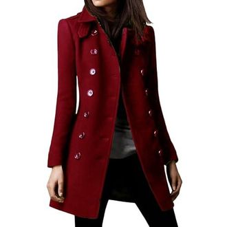 Generic Caban crois&eacute; pour femme, mi-long, veste dhiver &agrave; revers crant&eacute;, style classique et &eacute;l&eacute;gant, bordeaux, taille XL