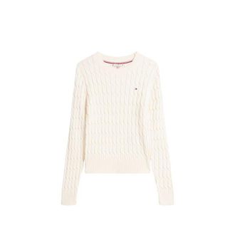 Tommy Hilfiger Pull droit &agrave; col rond en maille c&ocirc;tel&eacute;e de coton