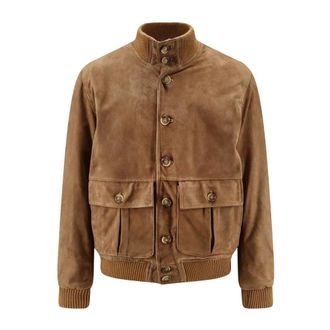 DFour Wildleder Bomberjacke mit Rippstrickb&uuml;ndchen - - Jackets - Herren - Braun - 3XL
