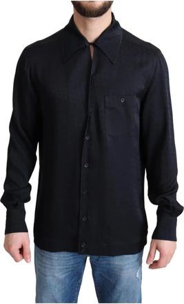 Dolce & Gabbana Elegantes Jacquard Seidenes Freizeithemd - - Shirts - Herren - Schwarzk - XS