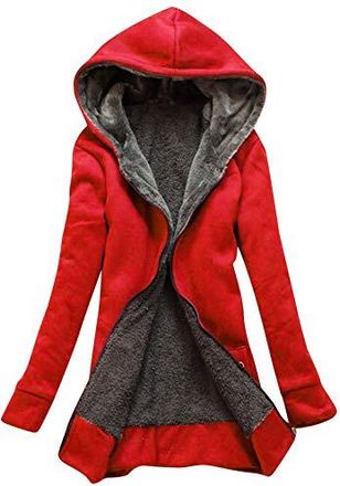 Generic Vestes dhiver d&eacute;contract&eacute;es pour femmes 2026 avec doublure chaude et fermeture &eacute;clair, Rouge, XL