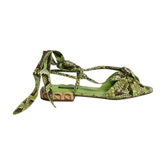 Dolce & Gabbana Gr&uuml;ne Sandalen mit Animal-Print und Kn&ouml;chelriemen - - Shoes - Damen - Gr&uuml;n - 37 EU