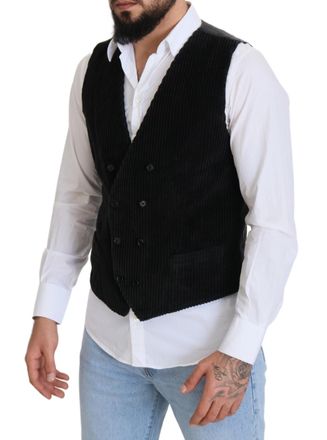 Dolce & Gabbana Mens Double-Breasted Cotton Vest Black Vests