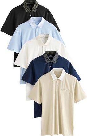 Next Homme Polo Standard en Jersey à Manches Courtes, Lot de 5 5 Col tissé géo XXL
