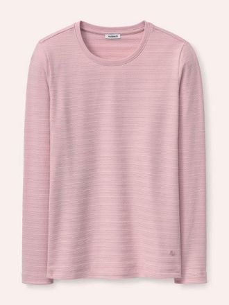 Walbusch T-Shirt Damen Baumwollshirt Reliefstruktur Rundhals Langarm Pflegeleicht und elastisch, Offwhite, dezente Streifenoptik