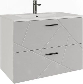 Vicco Badmöbel-Set Irma, Weiß/Weiß Hochglanz, 2 Teile, Vicco