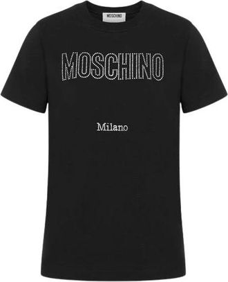 Moschino unisex, Tops, Noir, Taille: L T-shirt en jersey de coton d&eacute;cor&eacute;