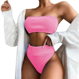 Generic Lingerie Rouge Tankini 2 pi&egrave;ces Maillot de bain normal Dos nu 2 pi&egrave;ces Impression R&eacute;glable Couleur Sangle rembourr&eacute;e Dentelle Rouge, Rose, S