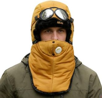 Generico Bonnet dhiver en coton, 24 x 40 x 4,6 cm Thermal Hat Windproof Cold-Resistant | Neck Warmer amovible avec lunettes int&eacute;gr&eacute;es, casque dext&eacute;rieur pour l