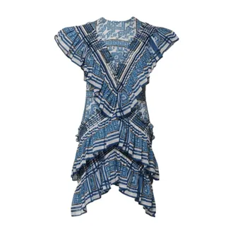 Philosophy di Lorenzo Serafini Femme, Robes, Bleu, Taille: 34 FR Robe Mini Bleue à Motifs Superposés