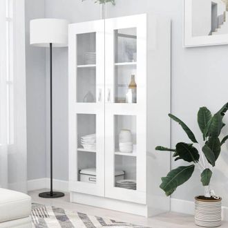 vidaXL Vitrinenschrank Hochglanz-Wei&szlig; 82,5x30,5x150 cm Holzwerkstoff Vidaxl