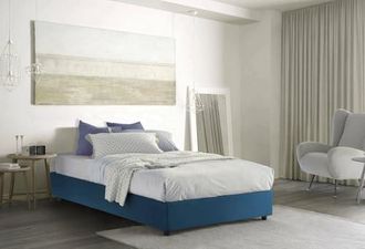 Talamo Italia Lit double Rebecca, Lit coffre avec revêtement en tissu, 100% Made in Italy, Ouverture frontale, avec matelas 120x200 cm inclus, Bleu