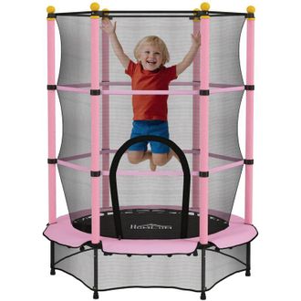 HOMCOM Trampoline Enfant &Oslash; 1,40 &times; 1,90H m Filet de s&eacute;curit&eacute; Porte zip&eacute;e Couvre-Ressorts 6 poteaux rembourr&eacute;s Inclus Rose-Rose