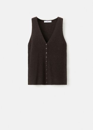 Mango Gilet maille ajour&eacute;e chocolat - Femme - XXS - MANGO