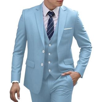 Generic Ensemble 2 pi&egrave;ces pour homme - Coupe ajust&eacute;e - &Eacute;l&eacute;gant costume de mariage daffaires formel - Smoking simple boutonnage - Blazer et pantalon, Bleu 3, 3