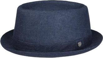 Lierys Chapeau en Lin Uni Pork Pie Femme/Homme - Made in Italy Tissu avec Doublure Printemps-ete Ete - S (54-55 cm) Bleu