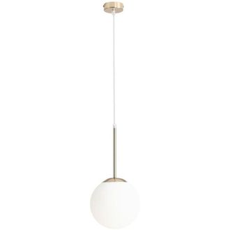 Licht-Erlebnisse Licht-erlebnisse - H&auml;ngeleuchte Metall Glas b: 20 cm h: max. 200 cm in Gold Wei&szlig; E27 rund Kugel Schirm Modern