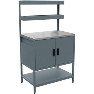 Sweeek Cuisine dext&eacute;rieure en acier bleu gris avec 2 &eacute;tag&egrave;res suspendues et 2 portes L80cm