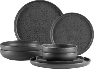 Mäser 934064 Serie Tiles Modernes Vintage Geschirr Set für 2 Personen in maurischem Design mit Mattglasur, 8-teiliges Tafelservice mit Tellern und Schalen a