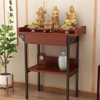 Generic Buddha-Altar, h&ouml;lzerner Altartisch, 2-st&ouml;ckig mit Metallbeinen, handgeschnitzter Pooja-Schrank f&uuml;r Wohnzimmer, Arbeitszimmer, B&uuml;ro