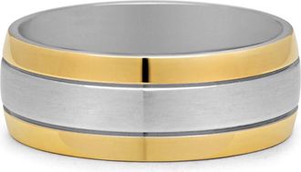 Nialaya Homme, Accessoires, Gris, Taille: 58 MM Brushed Silver Band Ring with Gold