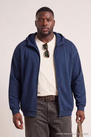 Trendyol MAN Herren Dunkelblau Einfarbig Lang Oversize Gro&szlig;e Gr&ouml;&szlig;en Sweatshirts