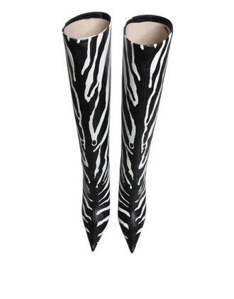 Dolce & Gabbana Womens Black White Zebra Heels High Boots Shoes And Lamb Leather