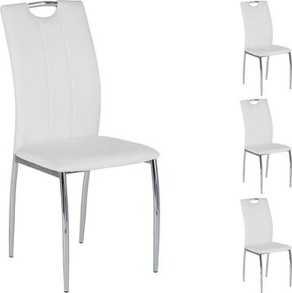 IDIMEX Lot de 4 chaises APOLLO en synth&eacute;tique blanc - Rembourrage confortable - Pi&egrave;tement en m&eacute;tal chrom&eacute; - Hauteur dassise 47 cm