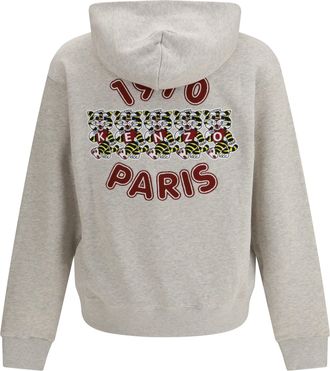 Kenzo Wild Tiger Embroidered Cotton Hoodie - Gray