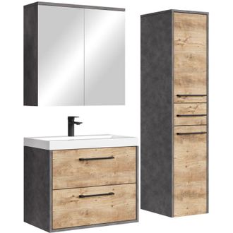 Badplaats Badm&ouml;bel Komplettset Florence 60 x 35 cm Grau mit Kastanie Eiche