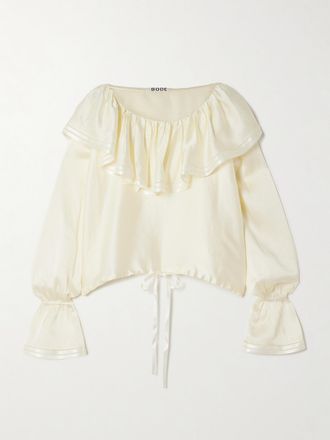 Bode Blouse En Soie Martelée À Finitions En Pointelle Et À Volants Claret - Ivoire
