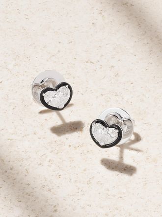 Kamyen Jewellery Heartbeats Ohrstecker Aus 18 Karat Weißgold Mit Diamanten Und Emaille