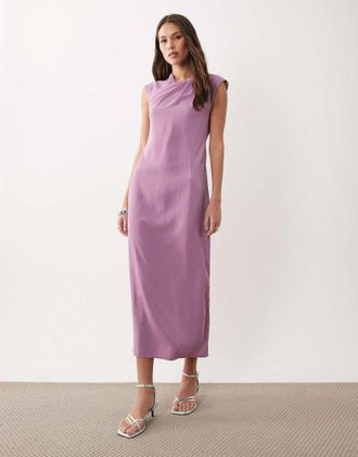 Asos Robe mi-longue pr&egrave;s du corps &agrave; encolure torsad&eacute;e - Lilas-Violet