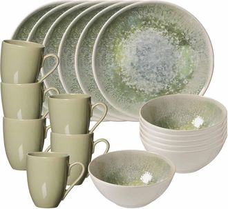 Ritzenhoff & Breker Cecina Frühstücks-Set 18-teilig, Kaffeebecher (320 ml) Müslischalen (16 cm) und Dessertteller (20 cm) für 6 Personen, Brunch-Set im Manufaktur-Look, M