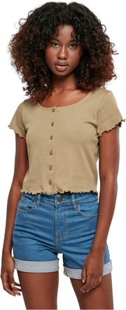 Urban Classics Damen Ladies Cropped Button Up Rib Tee Khaki, 3XL