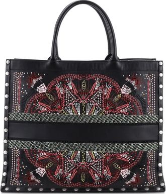Dior Book Embroidered Studded Leather Large tote bag - Schwarz