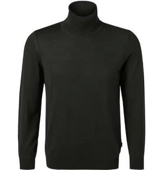 HUGO BOSS Herren Rollkragenpullover schwarz Schurwolle unifarben