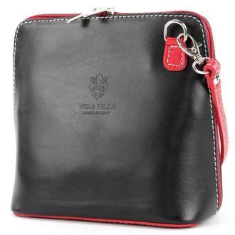 modamoda.de T94 - ital kleine Umh&auml;ngetasche aus Glattleder, Farbe:Schwarz/Rot