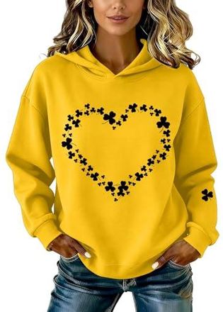 Generic HUIFUAO Sweat &agrave; capuche pour la Saint-Patrick pour femme - Imprim&eacute; tr&egrave;fle amusant - Motif coeur - Costume irlandais de la St Paddys - Vert - Chemises 