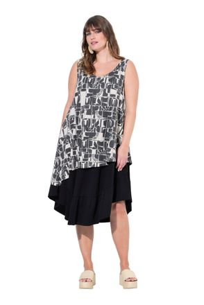 Ulla Popken Damen große Größen Übergrößen Plus Size Jerseykleid, Sonnen, V-Ausschnitt, ärmellos, Biobaumwolle schwarz 50+ 837484100-50+