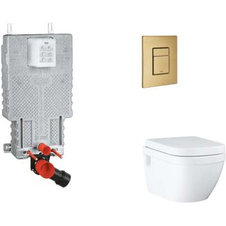 GROHE Uniset - Set Vorwandelement, wc mit Softclose-Sitz und Skate Cosmopolitan-Bet&auml;tigungsplatte, Cool Sunrise geb&uuml;rstet SANI15BB4111 - Grohe